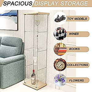 Goujxcy 4-Shelf Glass Display Showcase Cabinet, 64" Curio Cabinet Collection Display Case with Glass Door, Tempered Glass Floor Standing Bookshelf Display Organizer for Living Room, Office