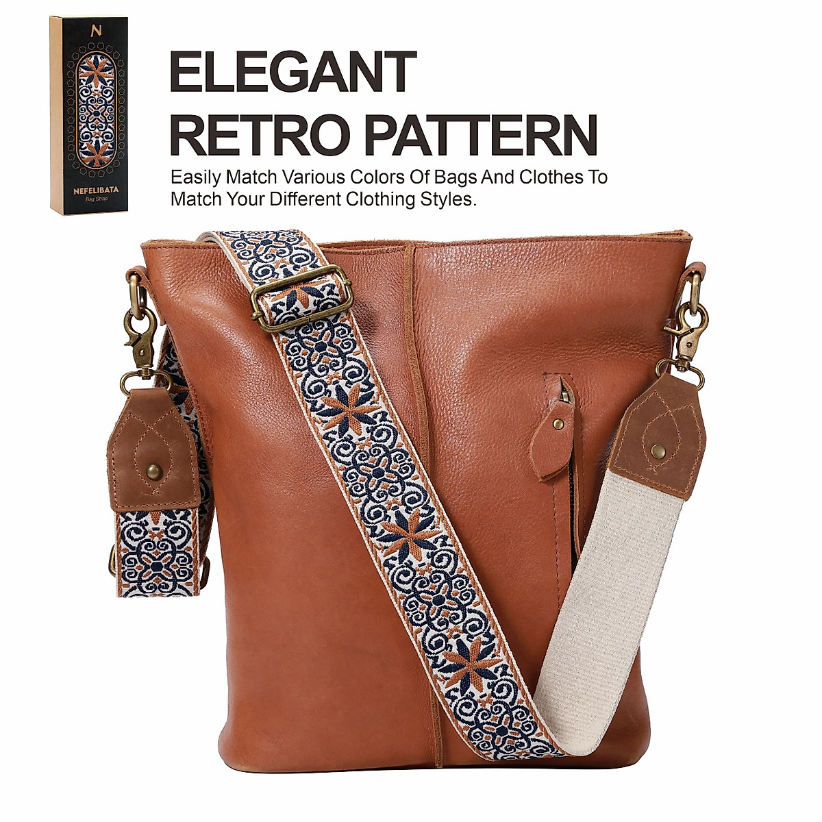 Nefelibata Purse Strap, 2"Cowhide Head Wide Shoulder Strap Adjustable Replacement,Retro Jacquard Embroidery Multi-pattern Crossbody Bag Straps for Handbag,Crossbody Bags(Blue flower embroidery)