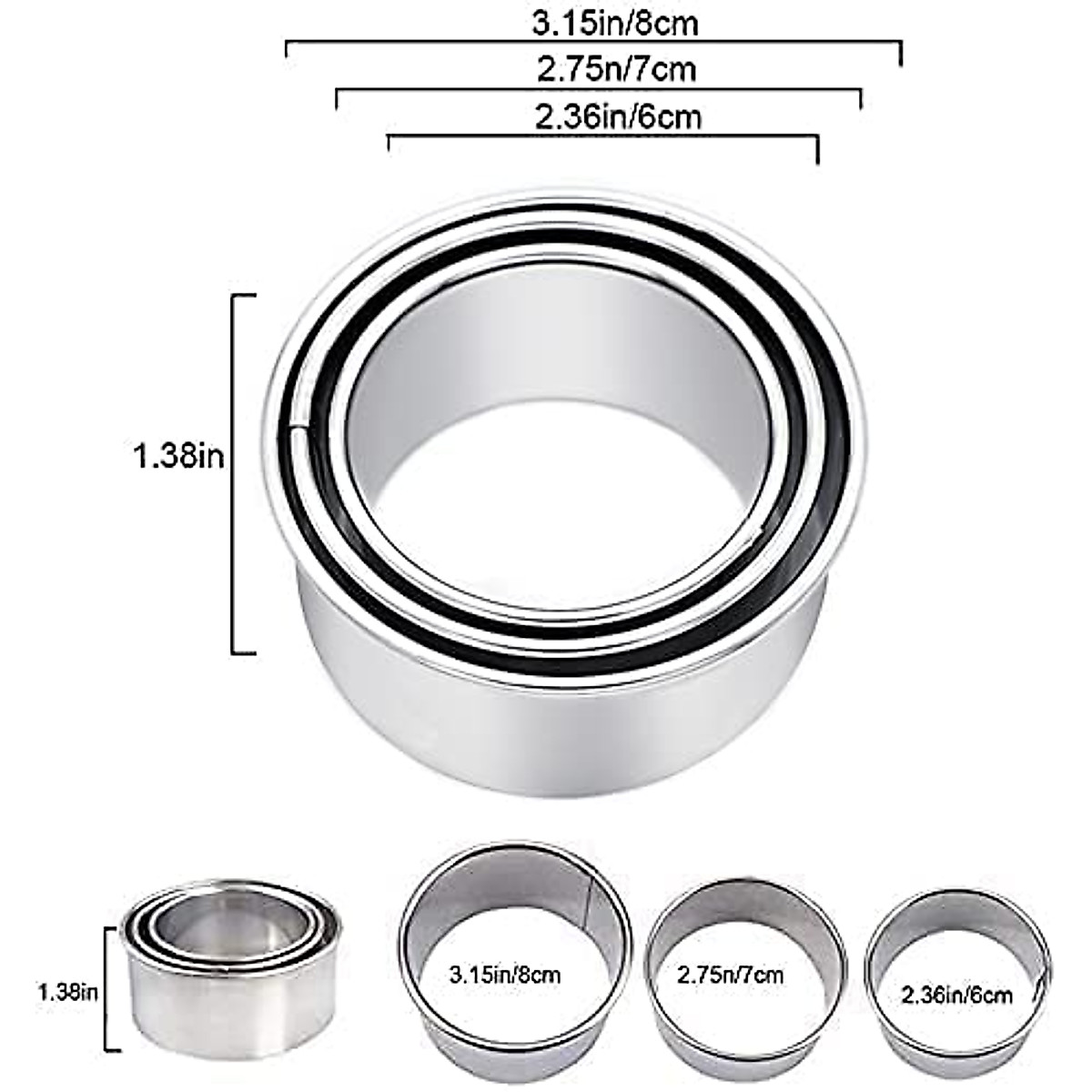 Biscuit Cutters, Round Cookie Cutters/Stainless Steel Dumpling Skin Cutters/Cake Pastry Cutters/Cake Cookie Scone Cutters Molds stamps for Cooking Baking (3Pcs, Plain Edge)