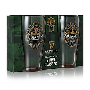 Guinness Stout Beer Glass Green Ireland Collection Twin Pack | Official Merchandise Pint Glasses Set of 2 | Perfect Irish gifts for Beer Lovers