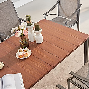 VICLLAX Outdoor Dining Table for 6, 63 Inch Rectangle Patio Dining Table for Outside Patio Furniture Deck Lawn Garden, Walnut