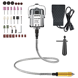 FlySkip Flex Shaft Rotary Tool 1000W 30000RPM,Flex Shaft Hanging Grinder Carver with Forward and Reverse Rotation, Multi-function Metalworking with Foot Pedal Control for Carving Buffing (1000W)