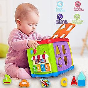 Gzolxkwin Activity Cube Baby Toys 6 to 12 Months,6-in-1 Early Learning Montessor Toys for 1 Year Old Shape Sorter Piano Keyboard Light Up Music Toddlers Toys for 1 2 Years Boys Girls Gifts