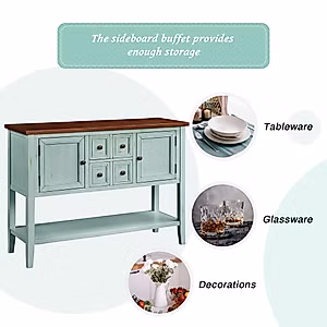 AnwickNomo Sofa Tables Narrow Long,Retro Wood Console Table with 4 Drawers and Bottom Shelf,Rustic Entryway Table, Sideboard Table with Storage (Retro Blue)