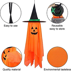 CROOT Halloween Decorations,2 Pack Orange Pumpkins Wizard Hat Outdoor Halloween Decorations, Halloween Orange Ornaments Party Decor for Fall Home Garden Tree Porch Lawn Window