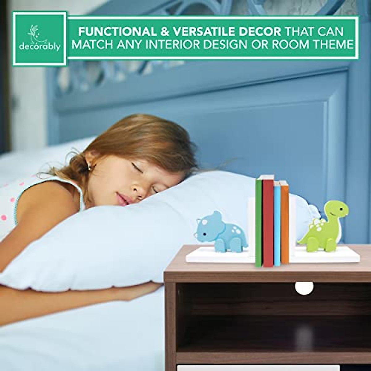 Decorably Dinosaur Bookends for Kids - Kids Bookends, Kids Book Ends for Boys Room, Cute Book Ends for Kids Room, Boy and Girl Bookends, Kid Book Ends, Child Bookends, Nursery Bookends for Baby Room