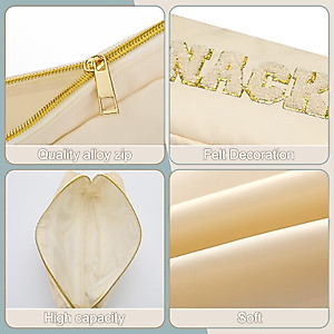 3 Pcs Preppy Pouch Small Nylon Makeup Bag Baby Zipper Travel Toiletry Bag for Women Waterproof Mama Makeup Organizer Bag Snacks Cosmetic Travel Pouch with Chenille Letter Patches for Girls Kid Storage