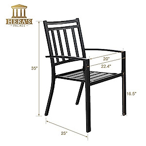 HERA'S PALACE Outdoor Dining Chairs Set of 4, Black Patio Chairs Outdoor Chairs with Armrest, Iron Patio Stackable Chairs for Poolside, Balcony, Yard