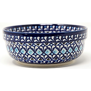 Polish Pottery Bowl 6 Inch From Zaklady Ceramiczne Boleslawiec Blue Diamond Dream Pattern, Height: 2.5" Diameter: 6" Capacity: 24 Oz.