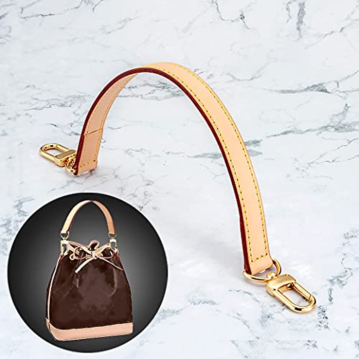 TOURDREAM Vachetta Leather Purse Strap Replacement for LV Neonoe Bucket Bag Top Handle Black Short Leather Strap Luxury (Vachetta, 14.5 Inches)