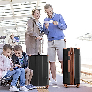 Merax Luggage Set 3 Piece Expandable Lightweight Spinner Suitcase with Corner Guards (Black brown, 20/24/28)