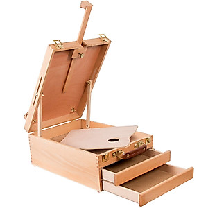 Kuyal Art Supplies Box Easel Sketch Box Painting Storage Box-Adjustable Design with Large 2-Drawer（2-Drawer Box Easel)