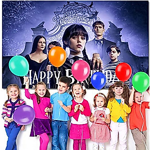 Wednesday New Addams Party Supplies, Happy Birthday Backdrop for Wednesday Party Decorations, 5 x 3FT Birthday Banner for Girls Boys Kids Birthday Party Decor