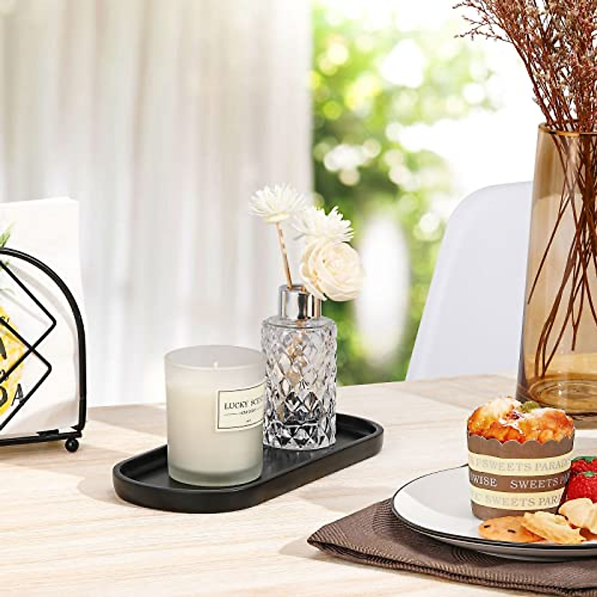 Luxspire Bathroom Vanity Tray, Handmade Resin Kitchen Sink Tray, Oval Toilet Tank Tray, Bathroom Countertop Organizer Tray for Jewelry/Perfume/Soap Dispenser/Hand Towel - 9.8 Inch, Matte Black