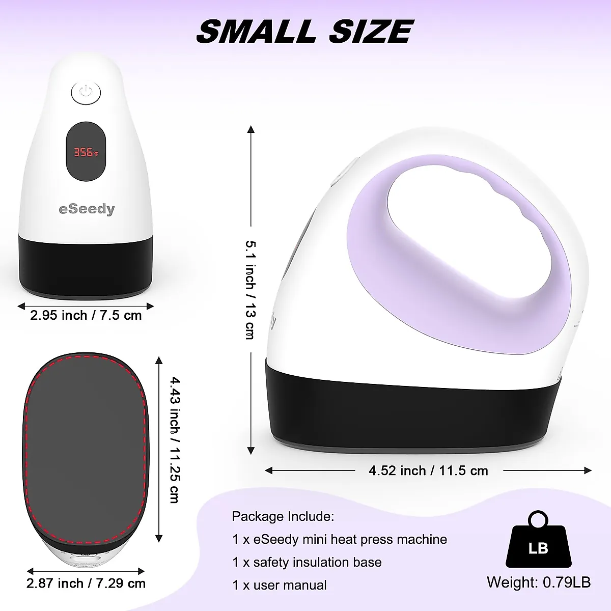 eSeedy Mini Heat Press Machine, 3 Heat Settings, Precise Temperature Control,15 Mins Auto-Off, Insulated Safety Base, Mini Iron for Crafting, T Shirts, Hats, Heating Transfer Projects