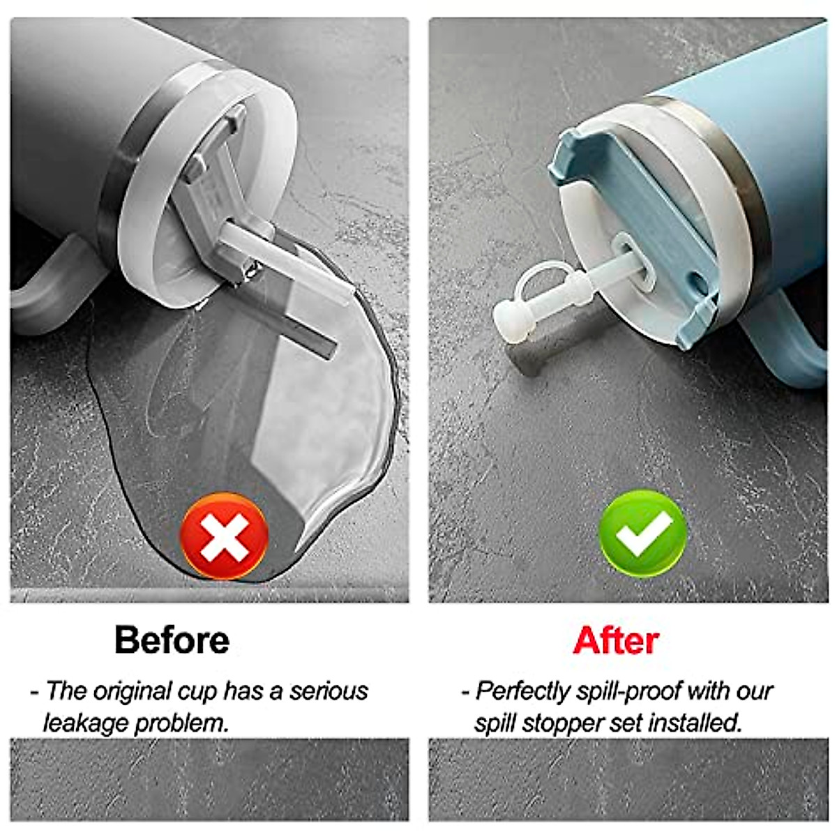 Silicone Spill Proof Stopper 4 Sets, Straw Cover Compatible with Stanley Cup 1.0 Version 40oz/30oz, Tumbler Accessories, Includes 4 Straw Cover Cap, 4 Square Spill Stoppers & 4 Round Leak Stopper