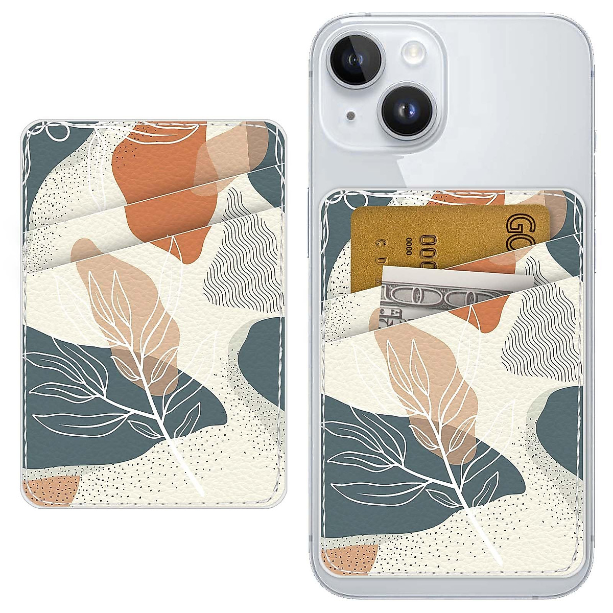 Leather Phone Card Holder Phone Wallet, Stick Back Phone Wallet Sticker Stylish Phone Case Credit Card Holder, Suitable for iPhone, Samsung, Android and Most Smart Phones.Foliage Orange