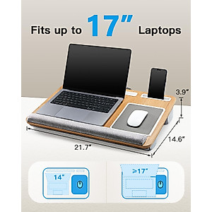 HUANUO Lap Desk - Fits up to 17 inches Laptop Desk, Built in Mouse Pad & Wrist Pad for Notebook, Laptop, Tablet, Laptop Stand with Tablet, Pen & Phone Holder (Wood Grain)