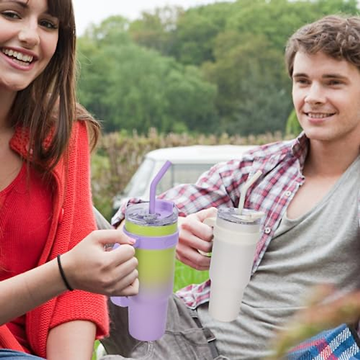 GiNT 40 oz Tumbler with Handle, Stainless Steel Insulated Tumbler with Lid and Straw, Double Vacuum Leak Proof Travel Coffee Mug - Green Purple