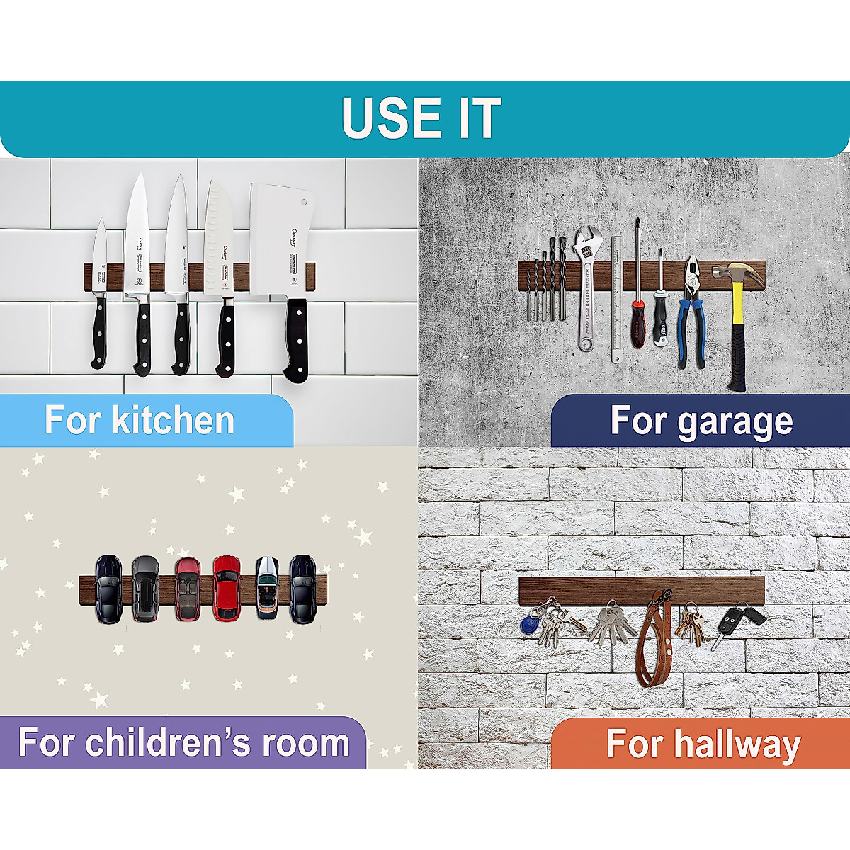 16 Inch Magnetic Knife Holder for Wall - Knife Magnetic Strip - Magnetic Knife Holder - Magnetic Knife Strip - Knife Magnet, Brown