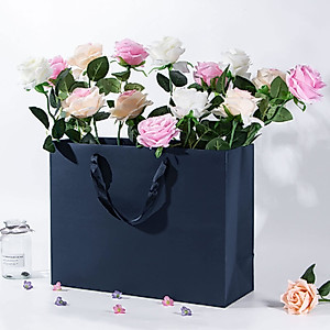 Katfort Large Navy Blue Gift Bag with Handles 12 Pack, 16''×6''×12'' Extra Large Gift Bag with Ribbon Handles, Reusable Heavy Duty Kraft Paper Bags Bulk for Shopping, Wedding, Party, Gift, Retail