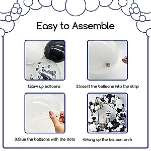 COKAOBE Black and White Balloon Garland Arch Kit, 124pcs White Black Confetti Latex Balloons for Baby Shower Birthday Graduation Wedding Engagements Anniversary Celebrations Party Decorations