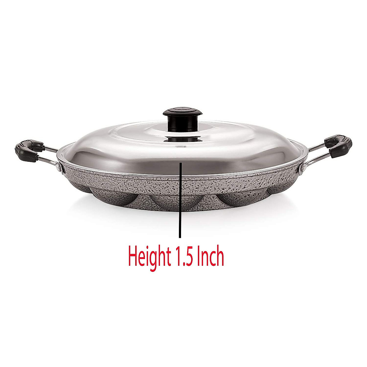 DBY Appam Pan Non Stick Appam Patra 12 Pits Appam Maker Appam Patra Paniyaram Pancake Pastry Pan Appachetty with 2 Side Handle And Stainless Steel Lid