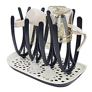 MOTHER-K Baby Bottle Drying Rack with Tray, Adjustable Holder for Bottles, Pacifier, Pump Parts and Accessories (Navy)
