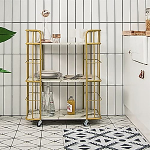 JYDQM Kitchen Shelf Wheels Trolley Bathroom Gap Rack Sundries Storage 3-Tier Storage Utility Cart Gold Rolling