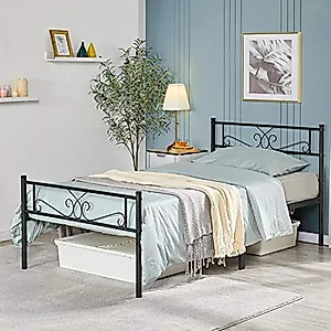 Yaheetech Twin Size Bed Frames/Metal Platform Bed with Headboard and Footboard/No Box Spring Needed/Easy Assembly, Black