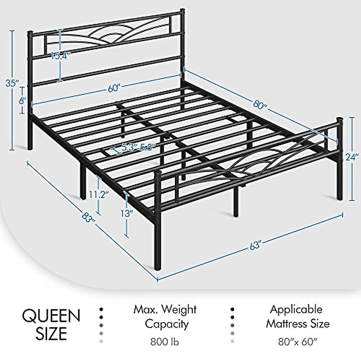Yaheetech Queen Size Bed Frame Metal Platform Bed Mattress Foundation with Cloud-Inspired Design Headboard/Footboard/Ample Under Bed Storage/No Box Spring Needed/Queen Size Black