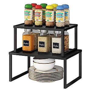 2 Pack- Simple Trending Cabinet Shelf Organizer, Kitchen Counter Shelf Rack for Pantry Organization, Expandable Stackable, Black