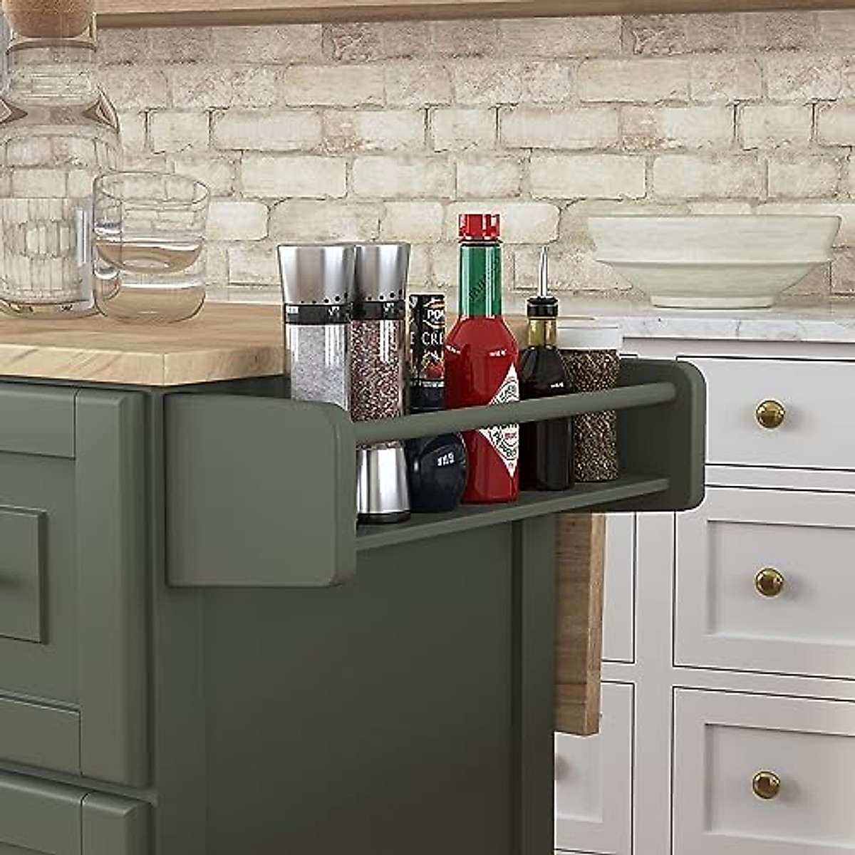 Homestyles Mobile Kitchen Island Cart with Wood Top and Dropleaf Breakfast Bar, 18" D x 53.5" W x 36" H, Green