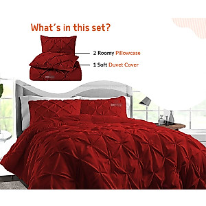 SGI bedding Luxurious 1000 TC Burgundy Pinch Duvet Cover Set - Soft & Fluffy Comforter Cover for Winter - Hotel Quality Egyptian Cotton Bedding - Breathable - King/Cal King Duvet Covers