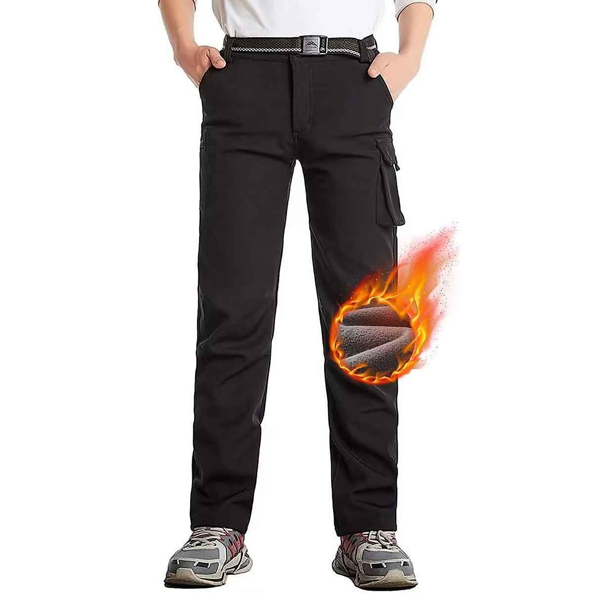 Anyanmoutn Kids Boys Fleece Lined Hiking Pants, Hiking Snow Ski Pants Boys Waterproof Winter Warm Outdoor Insulated Softshell Pants