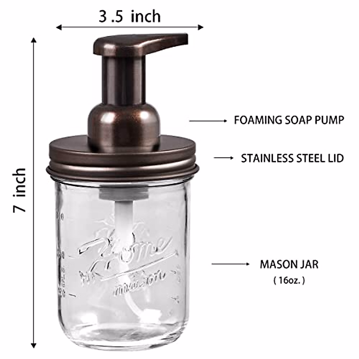 Mason Jar Bathroom Accessories Set - Includes Mason Jar Foaming Hand Soap Dispenser and Toothbrush Holder - Rustic Farmhouse Decor Apothecary Jars Bathroom Countertop and Vanity Organizer (Bronze)