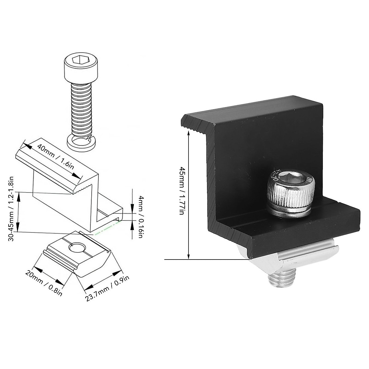 12Pcs PV Solar Panel Z End Clamp Aluminum Alloy Solar Z Bracket Clamp for RVs Houses Solar Panel Installations (45mm)