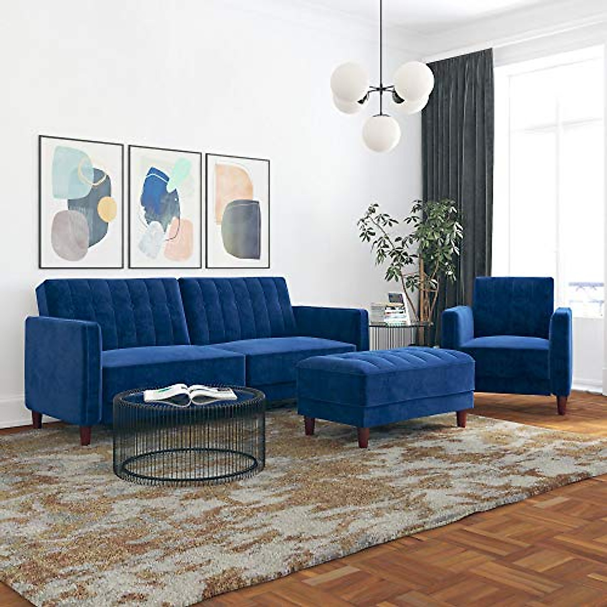 DHP Ivana Tufted Futon, Blue Velvet
