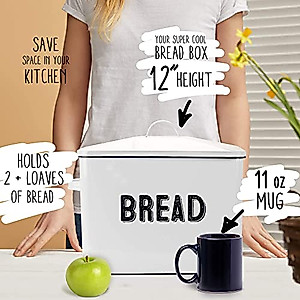 Granrosi Large Bread Box for Kitchen Countertop, Bread Storage Container, Breadbox, Bread Container, Bread Holder, Bread Keeper, Bread Boxes - Farmhouse Bread Box with Metal Lid - White