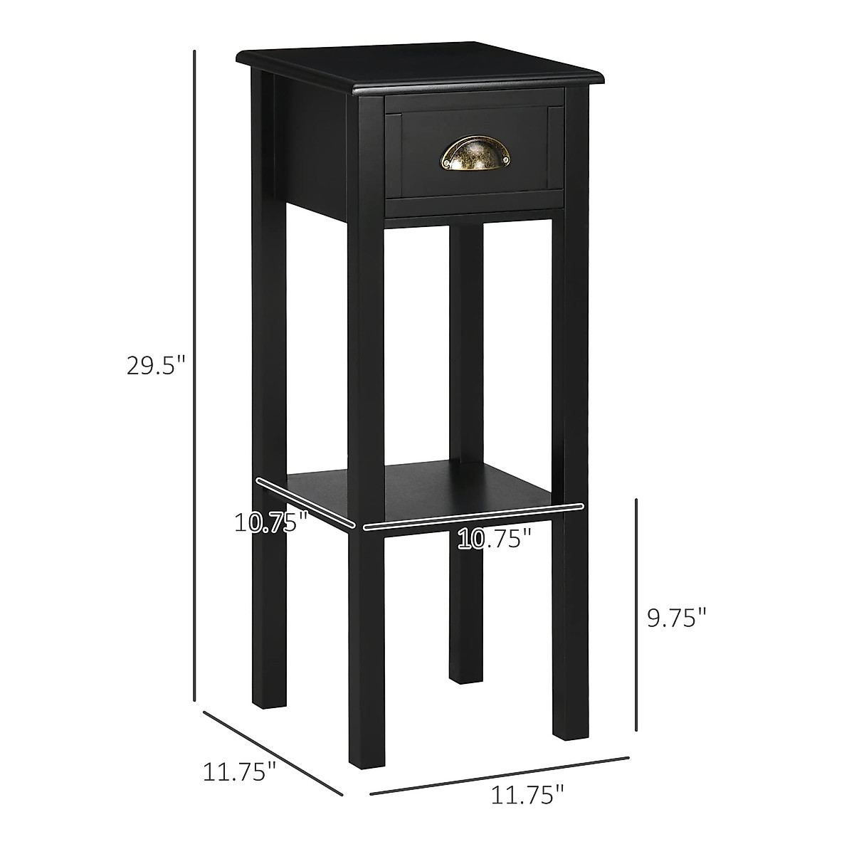 HOMCOM 2-Tier Side Table with Drawer, Narrow End Table with Bottom Shelf, for Living Room, Set of 1, Black