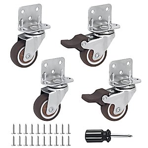 Side Mount Casters Set of 4 with Brake,1.25inch L-Shape TPR Plate Casters,Small Wheels for Furniture Wheels, Baby Bed, suitcase,Cabinet Wheels,Table Casters,Loading Capacity 150 Lbs (1.25” L-Shape)