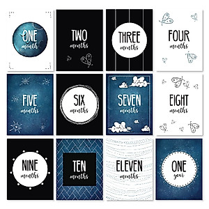 JumpOff Jo - Baby Bundle: Baby Swaddle Blanket & 24 Milestone Cards - Photoshoot Props, Soft Breathable Baby Blanket, 47" x 47" (Bear Blue)