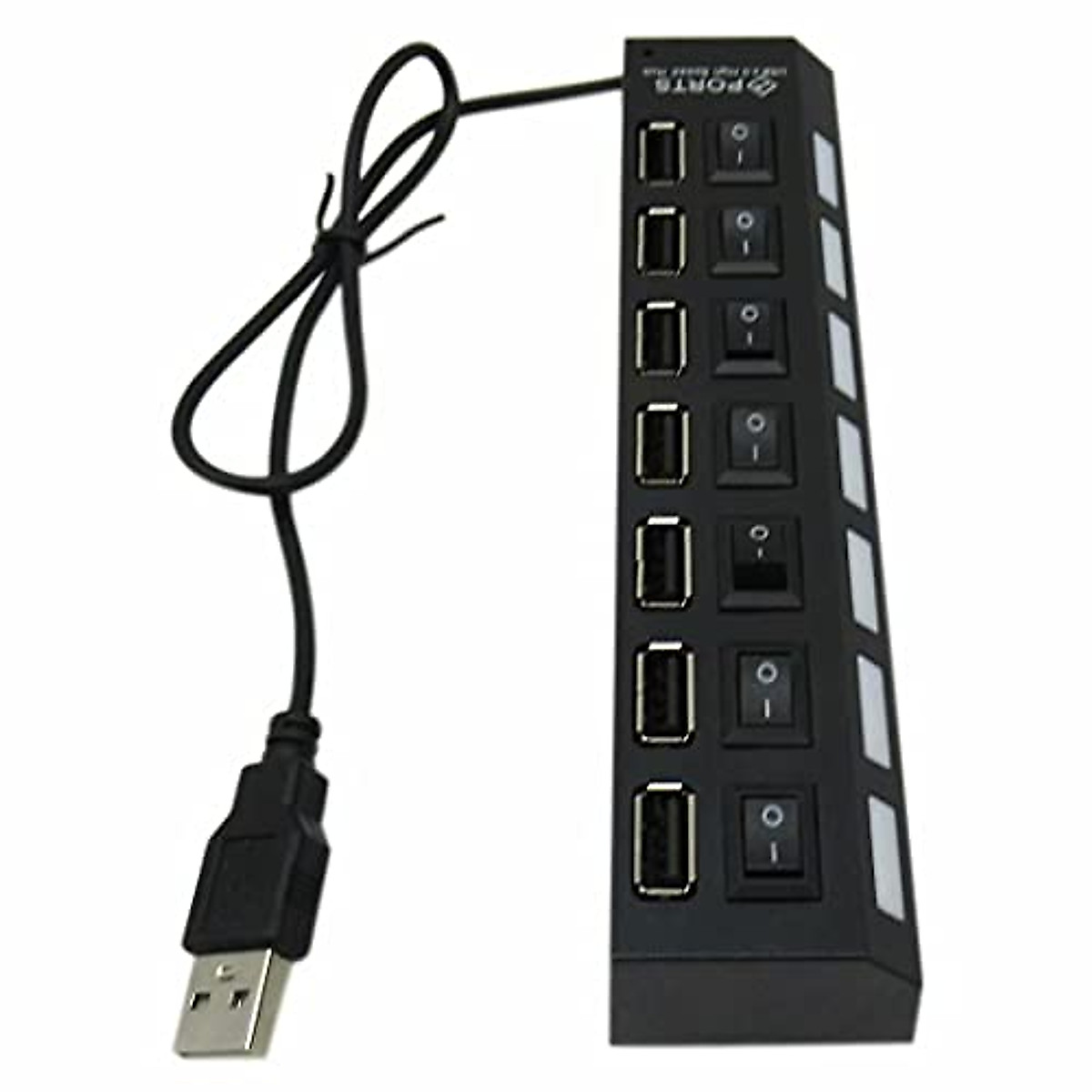 High Performance 7 Port USB 2.0 HUB for LED Powered High Speed Splitter Extender Cable Black White New