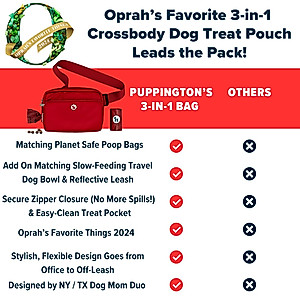 Puppington 3-in-1 Crossbody Bag & Dog Treat Pouch for Pet Training - Matching Poop Bags & Built-In Poop Bag Dispenser - Zippered Pockets - Dog Walking Bag for Office to Off-Leash (Ruby Red)