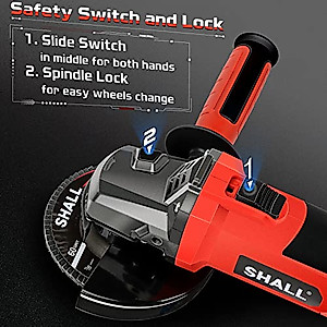 SHALL Angle Grinder Tool 7.5Amp 4-1/2 Inch Grinders Power Tools, Electric Metal Grinder 12000 RPM with 2 Safety Guards, 3 Cutting Wheels, 3 Flap Discs, Non-Slip Handle and Carbon Brush for Metal, Wood
