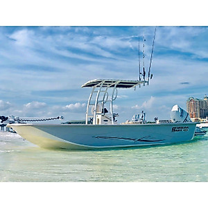 Fishmaster Pro Series Boat T-Top for Center Console Fishing Boats - Universal Fit - Polished and Anodized - Grey Top