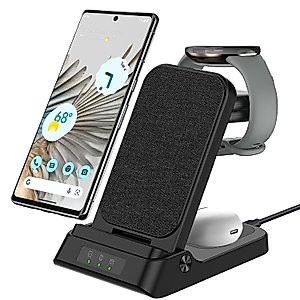 Wireless Charger for Google, 3 in 1 Charging Station for Google Pixel 7/7A/7 Pro/6/6 Pro/5/4/3/XL/Pixel Fold, Pixel Buds Pro, Charger for Google Pixel Watch (Not for Pixel Watch 2)