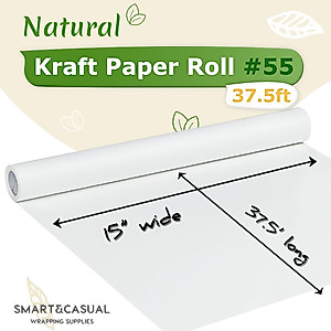 SMART&CASUAL 15" x 450" (37.5') Kraft Paper Roll for Art Craft Supplies Gift Wrapping Moving Packing Kids Painting Drawing Paint Easel Poster Chart Paper (White, 15"W x 450"L (37.5'))