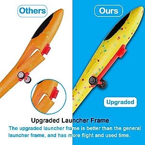 GNAlGNAt 3 Pack Foam Airplane Launcher Toys, Boys Outside Outdoor Flying Toys Birthday Gift for Kids Age 3+ 4 5 6 7 8 9 10 11 12 Year Old Boys Glider Plane Party Supplies with 3 Set of Stickers