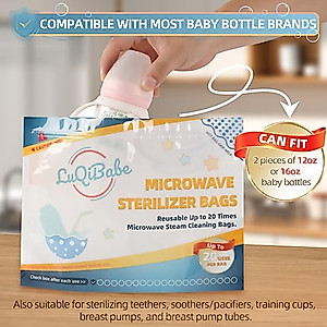 (20-Pack) Microwave Baby Bottle Sterilizer Bags - Reusable Up to 20 Times Teether, Soother, Breast Pump, and Baby Bottle Microwave Steam Cleaning Bags - Baby Bottle Cleaner Travel Accessory